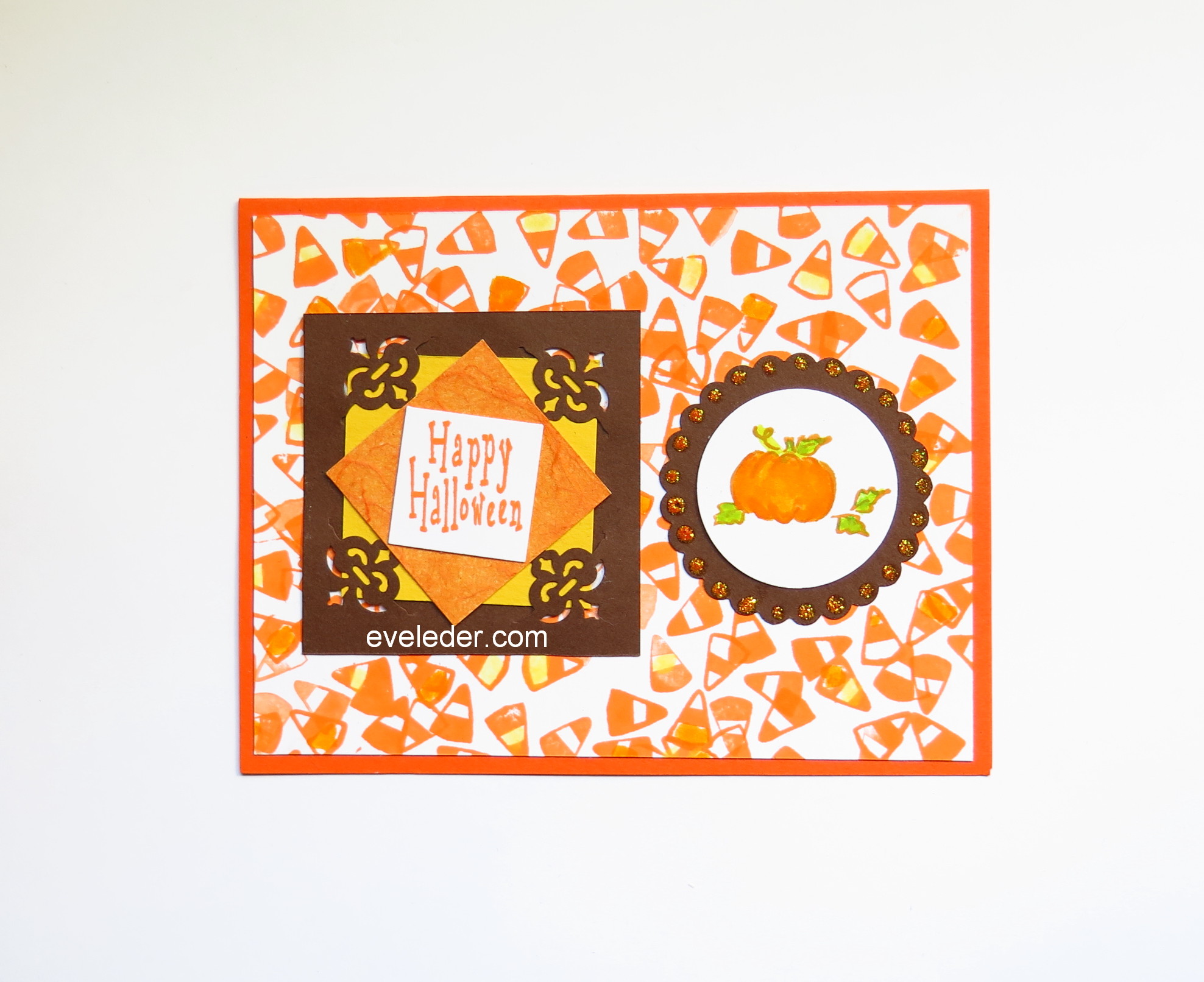 Candy Corn Pumpkin Halloween Card | http://eveleder.com